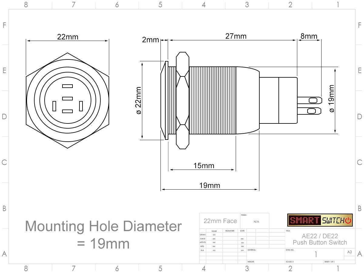 22mm Stainless Steel ANGEL EYE HALO Momentary LED Switch 12V/3A (19mm ...